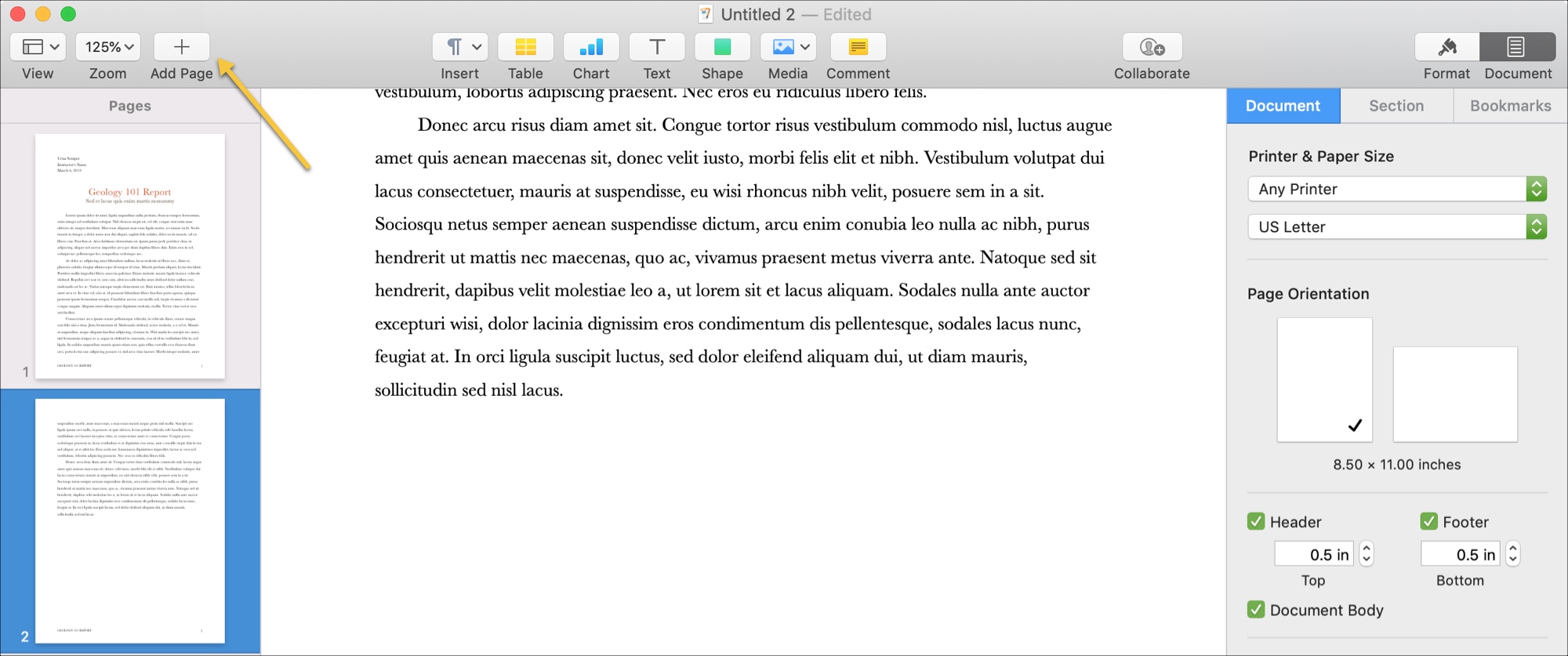 How To Add Rearrange Duplicate And Delete Pages In Pages On Mac Mid 